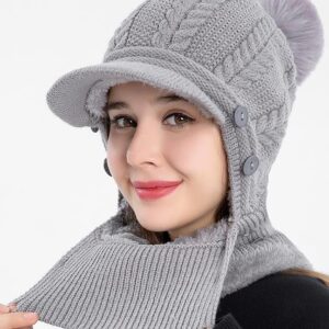 Women One Piece Slouchy Fleece Beanie Hats Scarf Mask Warm Winter Knitted Hat Thick Skull Ski Cap