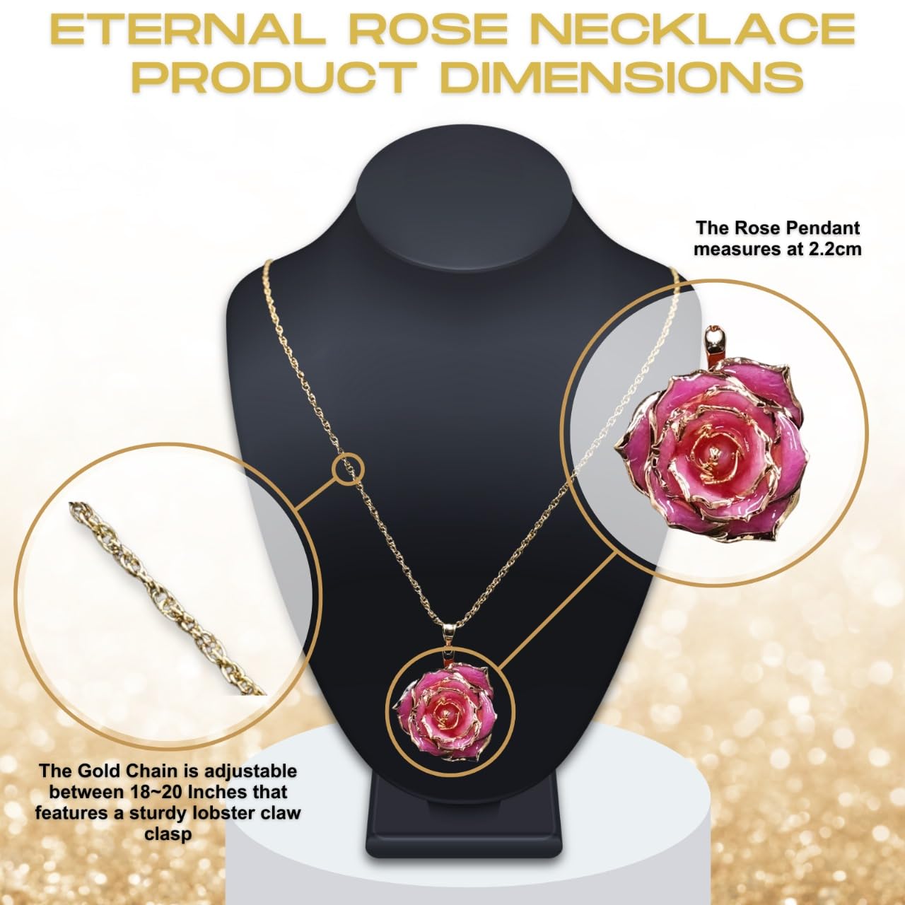 Eternal Necklace by Eternal Rose 24k Gold Dipped Forever Rose Necklace - (Blue Velvet)