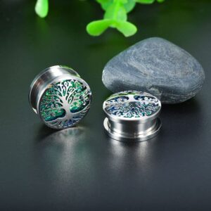 COOEAR Fake Opal Life Tree Gauges for Ears Silver Screw Back Upgrade Plugs and Tunnels Flesh Stretchers 0g to 1 Inch.