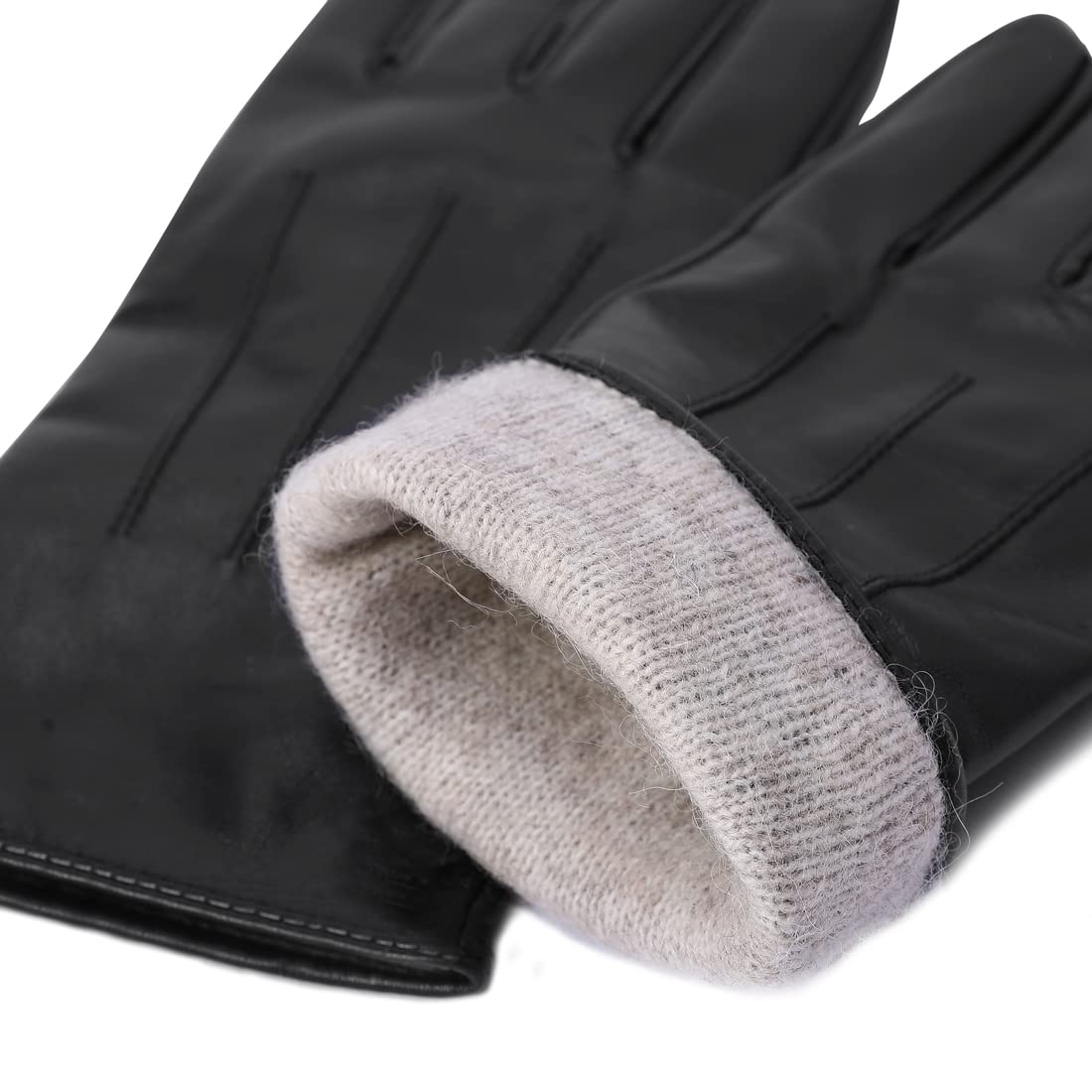 Harssidanzar Women's Leather Gloves,Winter Warm Cashmere Lining Touchscreen Texting Warm Driving Lambskin Leather Gloves GL017,Black, Size M