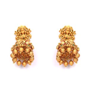 Priyaasi Golden Traditional Indian Jhumka Earring for Women | Goddess Design | Kemp Stone-Studded | Gold Plated | Pushback Closure | Bridal Earring for Wedding & Puja