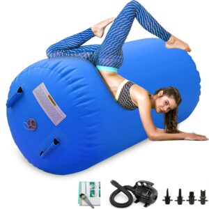 air roller gymnastics barrel inflatable tumbling roller air mat octagon mat with electric air pump for backhandspring training cheerleading home use blue