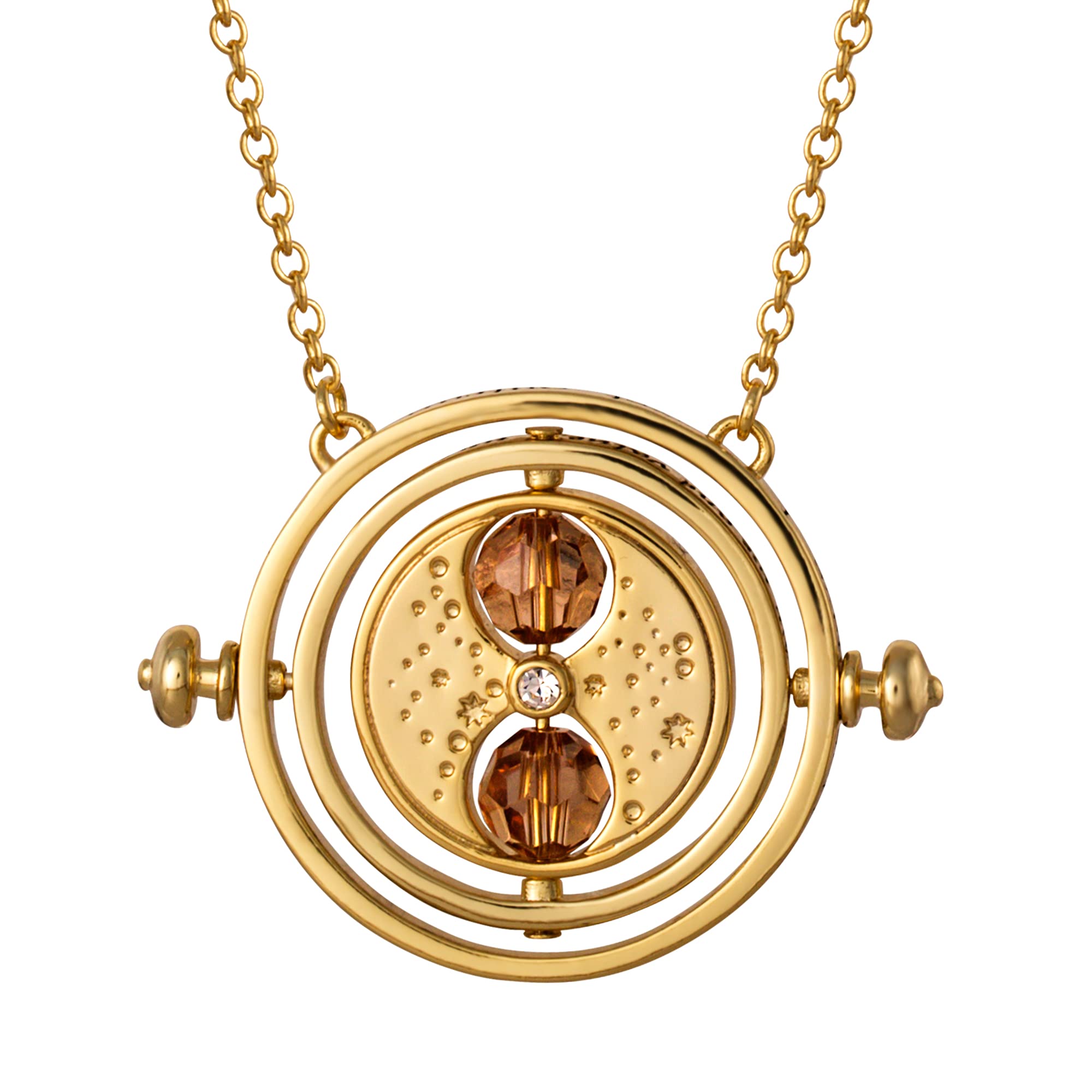 Harry Potter Jewelry - Hermione Time Travel Magical Hourglass Rotating Necklace, Time Turner, Flash Plated, 22"