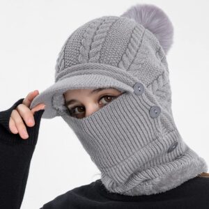 Women One Piece Slouchy Fleece Beanie Hats Scarf Mask Warm Winter Knitted Hat Thick Skull Ski Cap