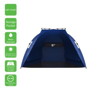 Pop Up Beach Tent – Water and Wind Resistant Sun Shelter for Shade with UV Protection, Instant Set Up, and Carry Bag by Wakeman (Navy)