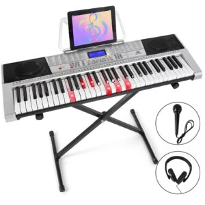 mustar 61 key piano keyboard, meks-400 electric piano keyboard with lighted up keys, learning keyboards piano for beginners, piano stand, lcd screen, headphones, microphone, kids birthday gifts