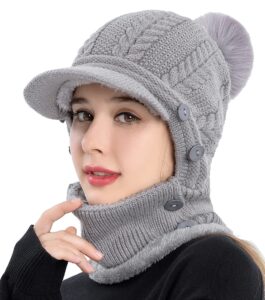 women one piece slouchy fleece beanie hats scarf mask warm winter knitted hat thick skull ski cap