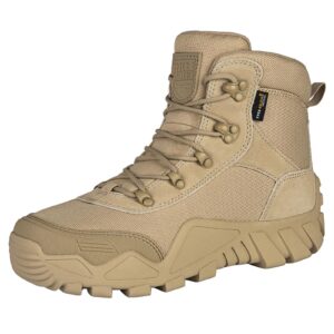 free soldier men's waterproof hiking boots tactical work boots outdoor lightweight military boots(tan, us 9)