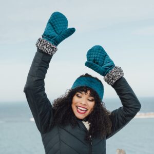 MUK LUKS womens Luks® Women's Polar by MUK LUKS Women s Quilted Frosted Sherpa Mittens, Teal, One Size US