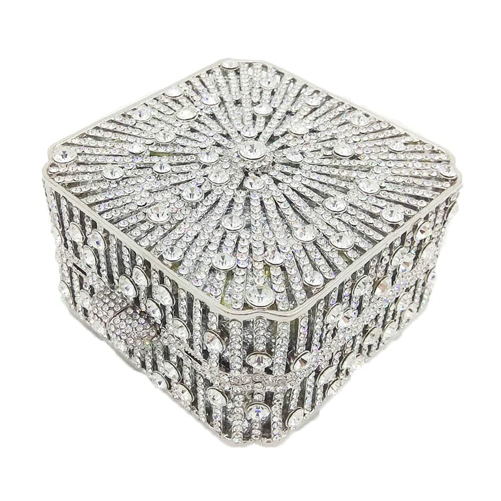 Cute Women Crystal Box Clutch Evening Bags Wedding Party Cocktail Rhinestone Handbags and Purses (Mini Square,Silver)