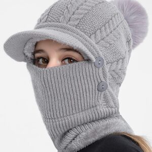 Women One Piece Slouchy Fleece Beanie Hats Scarf Mask Warm Winter Knitted Hat Thick Skull Ski Cap