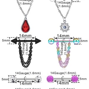 Ylqjksk Nipple Rings 14G Surgical Steel Nipple Piercing Jewelry for Women Plastic Glow Dark Nipple Rings Acrylic CZ Diamonds Heart Chain Dangle Nipple Shield 14MM 9/16 Inch，Rainbow Purple Barbell