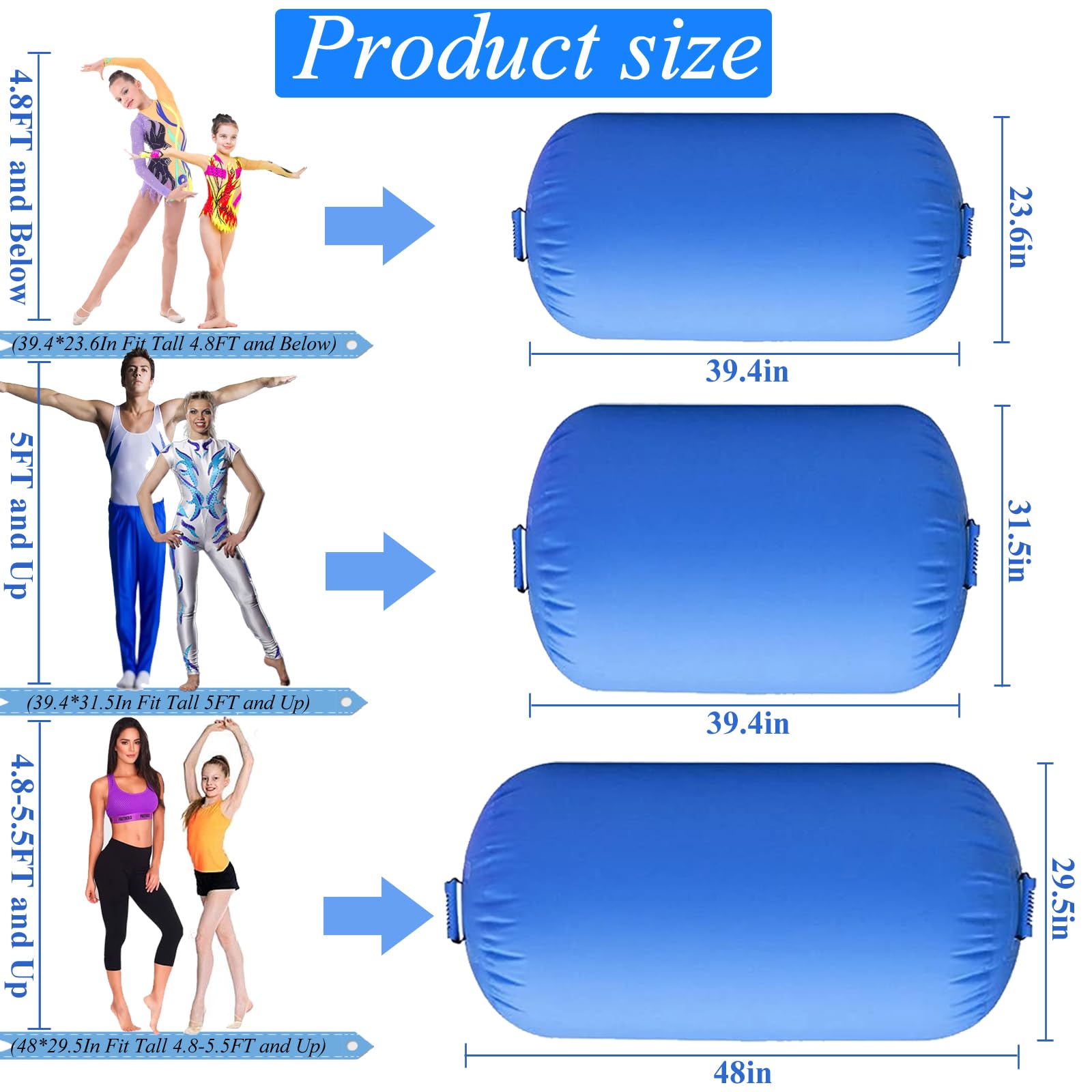 Air Roller Gymnastics Barrel Inflatable Tumbling Roller Air Mat Octagon Mat with Electric Air Pump for Backhandspring Training Cheerleading Home Use Blue