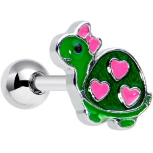 body candy 16g womens stainless steel pink heart green turtle cartilage earring helix tragus jewelry 1/4"