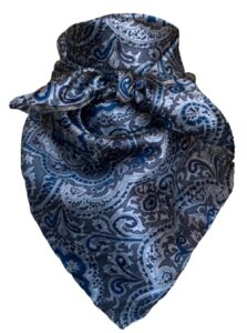 wyoming traders paisley cowboy wild rag 100% silk scarf bandana multiple colors 34.5" (blue/silver)