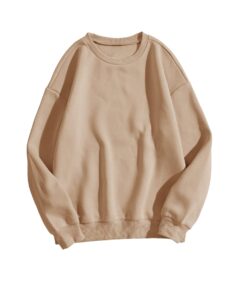 makemechic women's plus size casual cute oversized long sleeve round crew neck sweatshirt pullover top khaki m