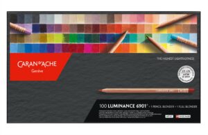 caran d'ache luminance 6901 box of 100 individual coloured, artists, colour coded pencils & 1 full & 1 pencil blender