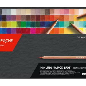 Caran d'Ache Luminance 6901 Box of 100 Individual Coloured, Artists, Colour Coded Pencils & 1 Full & 1 Pencil Blender