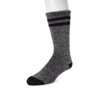 muk luks men's 1-pair heat retainer thermal insulated socks, ebony marl, one size fits most