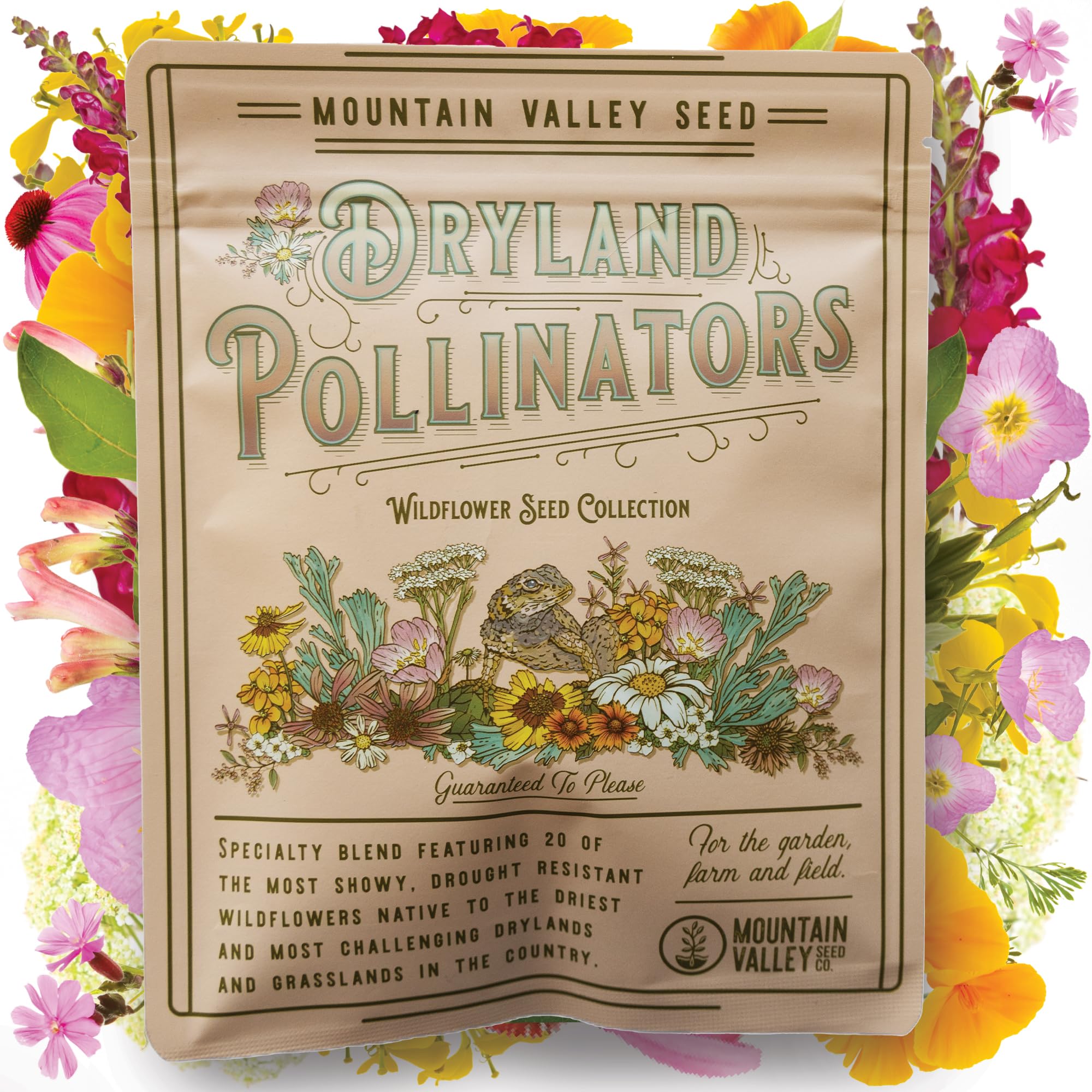 Wildflower Seeds Bulk, 2 Oz. 80,000+ Seeds, Drought-Tolerant Wildflower Mix, 20 Varieties of Drought-Tolerant Wildflower Seeds, Drought-Resistant Wildflower Seeds, Dryland Pollinators Flowers Seeds