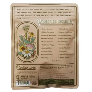 Wildflower Seeds Bulk, 2 Oz. 80,000+ Seeds, Drought-Tolerant Wildflower Mix, 20 Varieties of Drought-Tolerant Wildflower Seeds, Drought-Resistant Wildflower Seeds, Dryland Pollinators Flowers Seeds