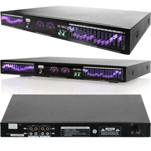 emb eq76 19'' rack mount dual 15 band 4 input stereo graphic equalizer pro dj with 2 rca line input and output, removable rack mount brackets and 110v/220v switchable power source