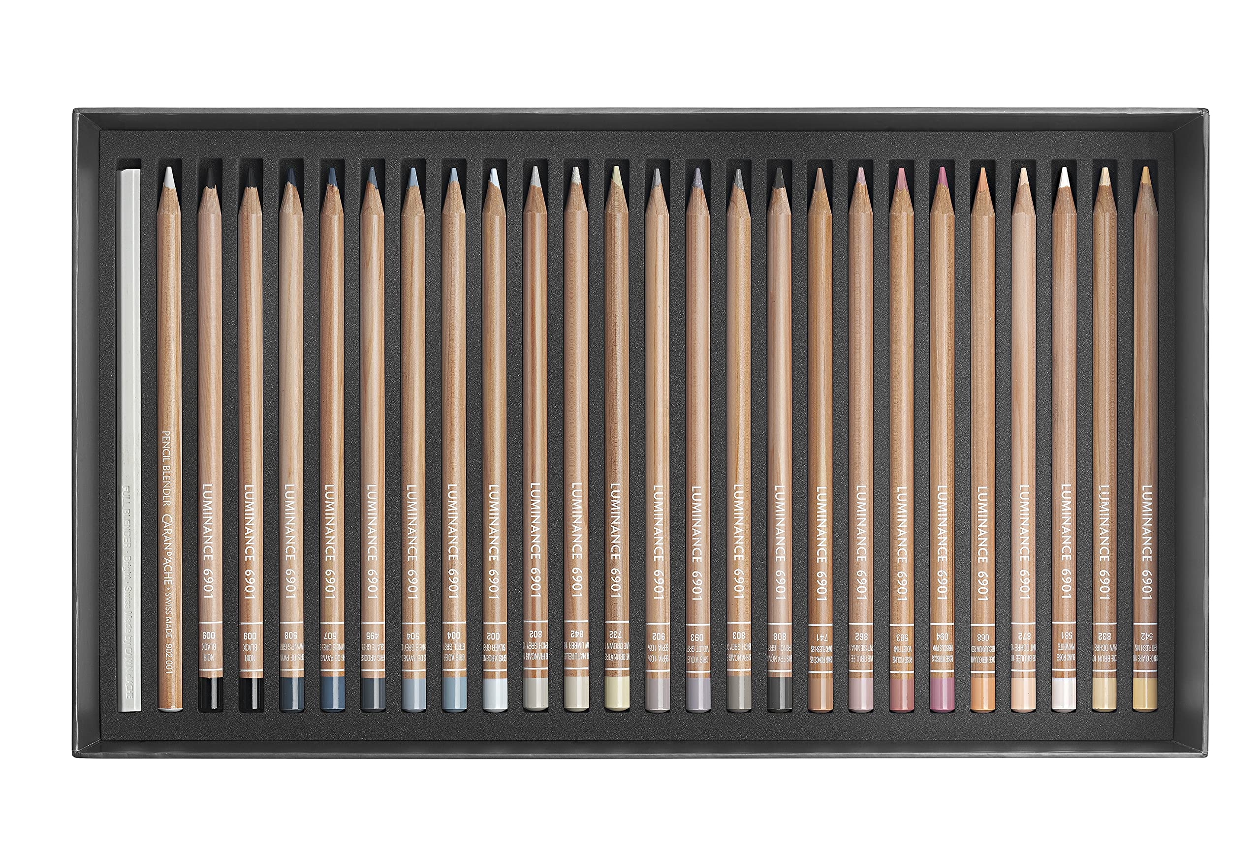 Caran d'Ache Luminance 6901 Box of 100 Individual Coloured, Artists, Colour Coded Pencils & 1 Full & 1 Pencil Blender