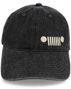 jeep grille logo garment washed hat black