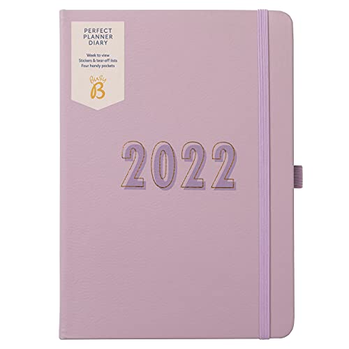 Busy B Perfect Planner A5 Week to View Diary January to December 2022 - Lilac Faux Leather Week to View Planner with Stickers & Tear-Out Lists