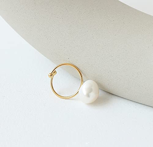 Kasoo Natural Baroque Large Pearl Ring French Retro Opening Adjustable Ring