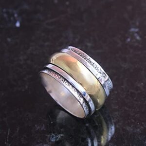 Spinner Two Tone Ring,925 Sterling Silver Spinner Ring, Handmade Thumb Spinner Ring,Boho Silver Spinner Ring (10)