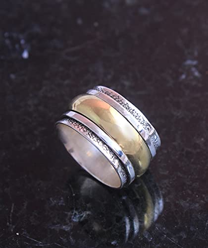 Spinner Two Tone Ring,925 Sterling Silver Spinner Ring, Handmade Thumb Spinner Ring,Boho Silver Spinner Ring (10)