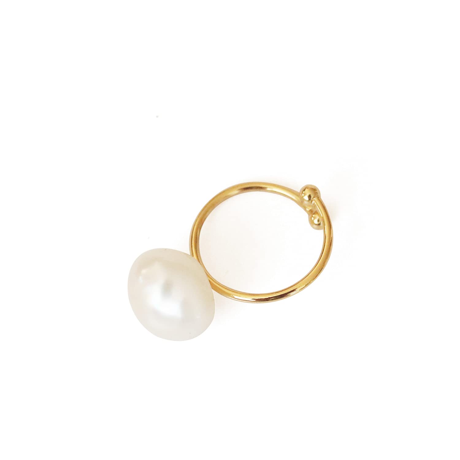 Kasoo Natural Baroque Large Pearl Ring French Retro Opening Adjustable Ring