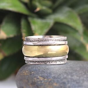 Spinner Two Tone Ring,925 Sterling Silver Spinner Ring, Handmade Thumb Spinner Ring,Boho Silver Spinner Ring (10)