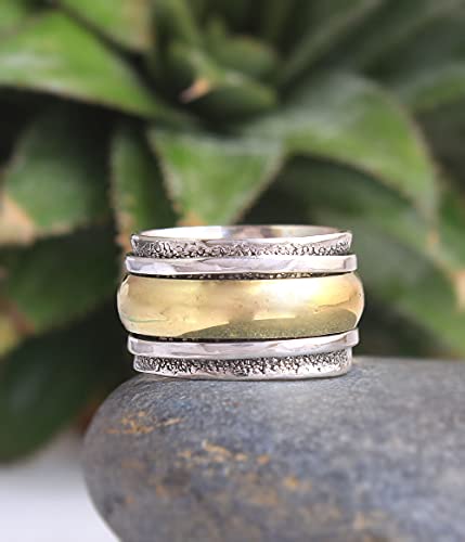 Spinner Two Tone Ring,925 Sterling Silver Spinner Ring, Handmade Thumb Spinner Ring,Boho Silver Spinner Ring (10)