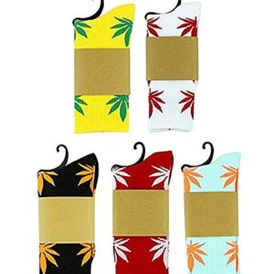 Athletic Sports High Crew Socks for Men Women Leaf Cotton Sock 5 Pairs Randomly Choose One Size