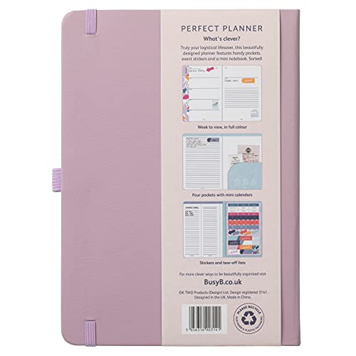 Busy B Perfect Planner A5 Week to View Diary January to December 2022 - Lilac Faux Leather Week to View Planner with Stickers & Tear-Out Lists