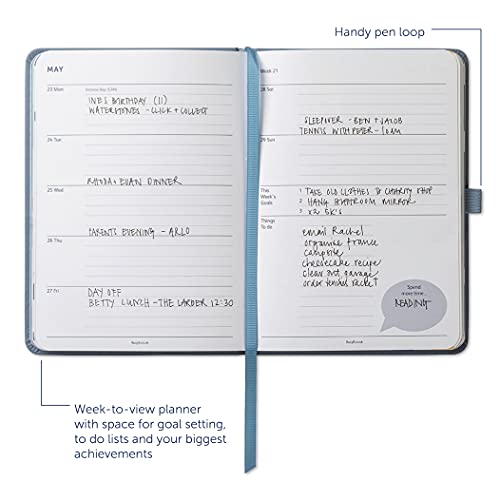 Busy B Goals Diary Runs January - December 2022. A5 Blue Week to View Goal Setting Planner with Stickers, Pockets & Notes