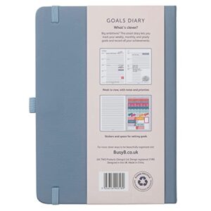 Busy B Goals Diary Runs January - December 2022. A5 Blue Week to View Goal Setting Planner with Stickers, Pockets & Notes