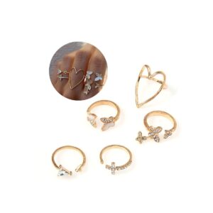 bufenia gold butterfly rings set crystal joint knuckle finger rings heart cross stackable rings for women