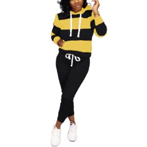 Runwind Two Piece Outfits for Women - Hoodie 4 Piece Jogging Suits with Pockets Yellow Large