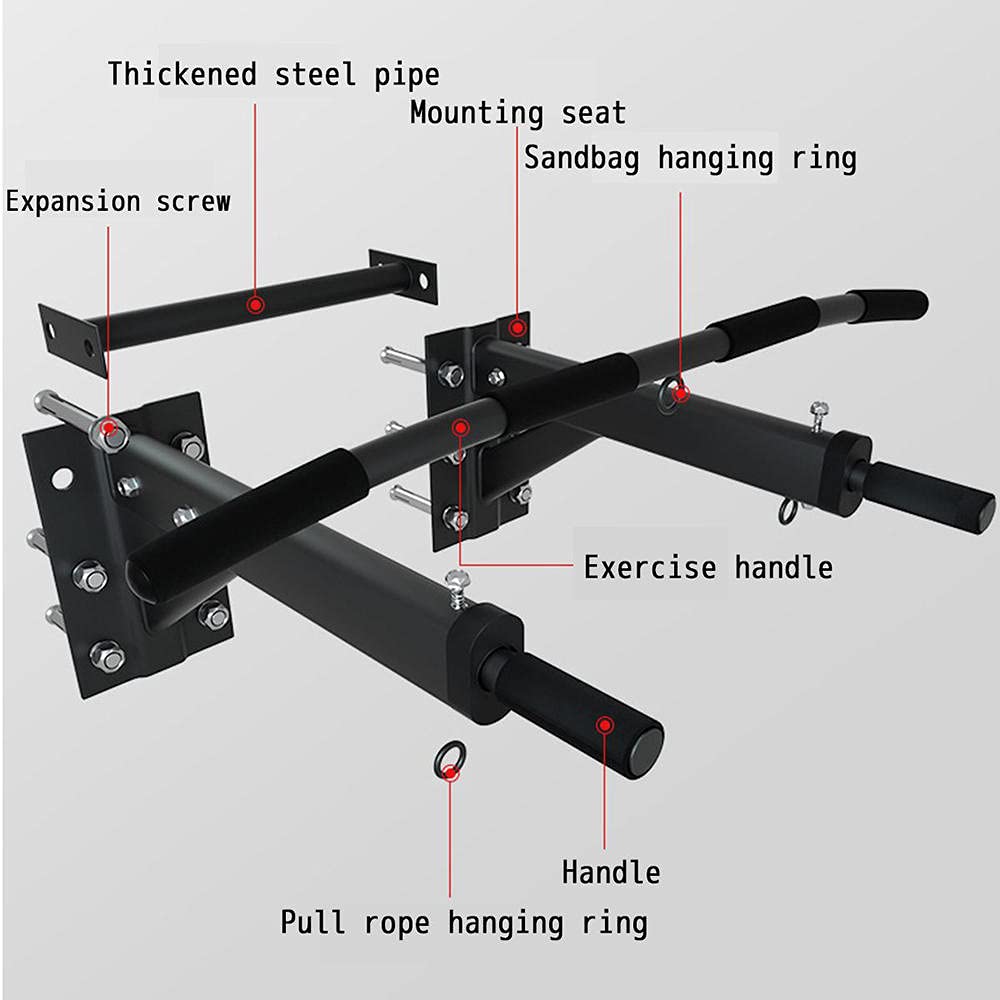 KDFJ Pull-up Bar, Pull-up Device, Wall Perforated Horizontal Bar, Household Indoor Double Bar Rack, Ring Pull Rope Swing, Sandbag Holder-White