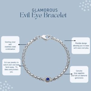 Alef Bet by Paula Evil Eye Bracelet With Blue Sapphire Gemstone and Diamonds for Women, 7"