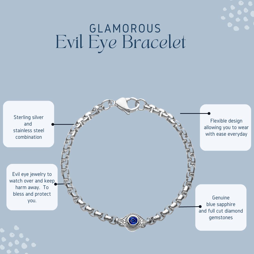 Alef Bet by Paula Evil Eye Bracelet With Blue Sapphire Gemstone and Diamonds for Women, 7"