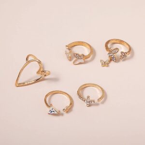 Bufenia Gold Butterfly Rings Set Crystal Joint Knuckle Finger Rings Heart Cross Stackable Rings for Women