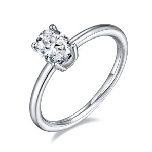 twobirch 1 carat moissanite oval solitaire in platinum plated sterling silver (certified)(size 9)