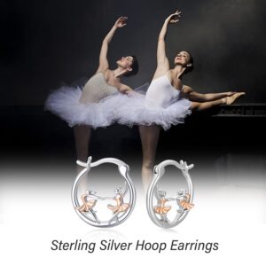 Hypoallergenic Dance Earrings Sterling Silver Ballerina Huggie Hoop Earrings Cartilage Earrings for Sensitive Ears Ballet Dancer Gifts for Women Girls