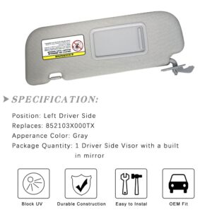 Left Driver Side Sun Visor Replacement for Hyundai Elantra 2011 2012 2013 2014 Avante MD Replaces # 852103X000TX (Grey)