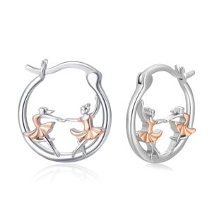 hypoallergenic dance earrings sterling silver ballerina huggie hoop earrings cartilage earrings for sensitive ears ballet dancer gifts for women girls