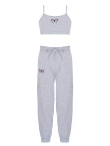 moggemol girls 2 piece dance sports outfits butterfly print cami crop tops and sweatpants tracksuit jogger set grey 10 years